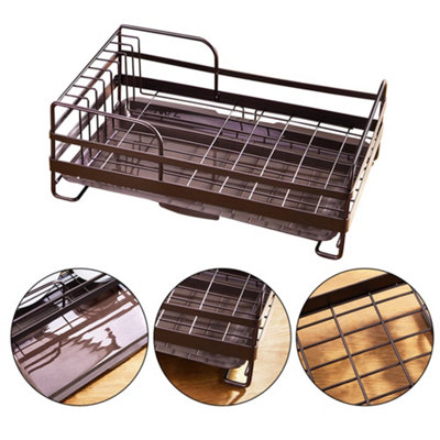 Brown Kitchen Dish Drainer Rack Dish Drying Rack with Removable Drip Tray