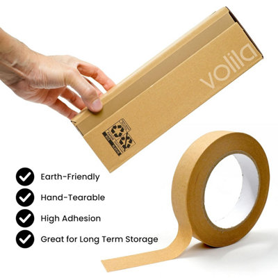 Brown Kraft Paper Tape 2 Pack - 24mm x 50m Recyclable Parcel Tape with Strong Adhesive for ...