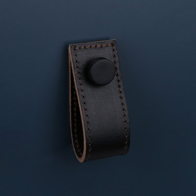 Brown Leather Handle With Knurling Fixing - Matt Black