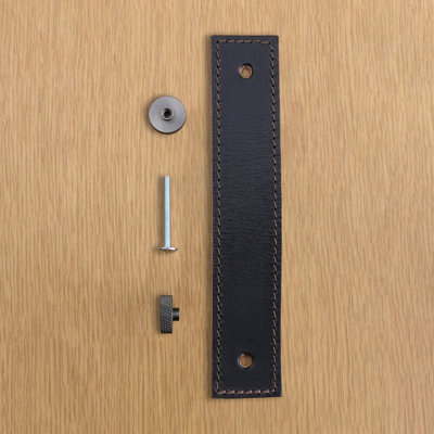 Brown Leather Handle With Knurling Fixing - Matt Gunmetal