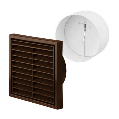 Brown Louvre Square Extractor Air Vent & Back Draught Shutter 4 Inch ...