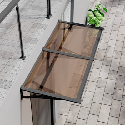 Brown Outdoor Flat Door Canopy Window Awning 200cm W x 90cm D x 28cm H