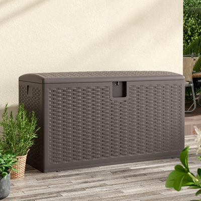Brown Rattan Garden Storage Box Outdoor HDPE Deck Box 375L