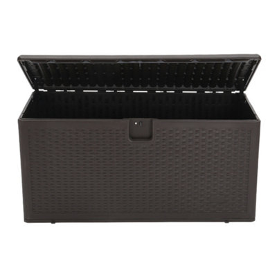 Brown Rattan Garden Storage Box Outdoor HDPE Deck Box 375L