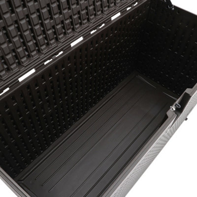 Brown Rattan Garden Storage Box Outdoor HDPE Deck Box 375L