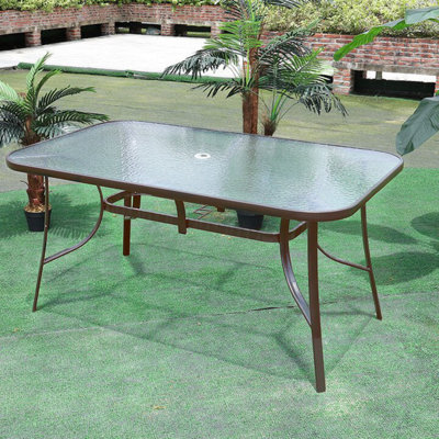 Brown Rectangular Tempered Glass Tabletop Metal Outdoor Garden Coffee ...