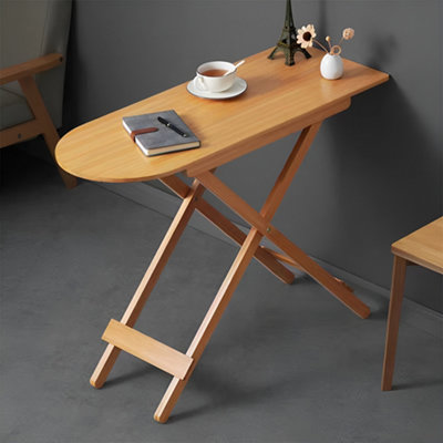 Brown Small Portable Folding Wooden Side Table 98cm W x 38.5cm D x 76.3cm H