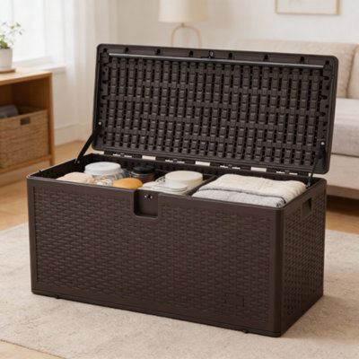 Brown Waterproof Plastic Large Outdoor Garden Storage Box Rattan Effect ...