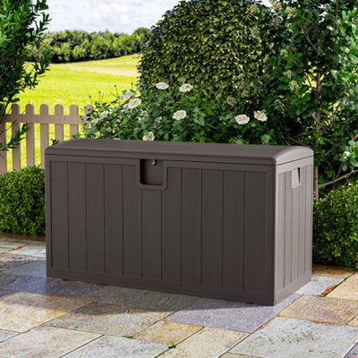 Brown Waterproof Plastic Large Outdoor Garden Storage Box Wood Effect ...