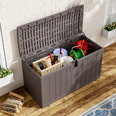 Brown Waterproof Plastic Large Outdoor Garden Storage Box Wood Effect ...