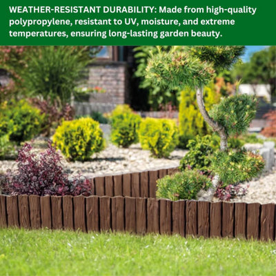 Brown Wood Effect Lawn Edging 2.3m Flexible Plastic Garden Border ...
