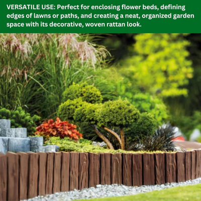 Brown Wood Effect Lawn Edging 2.3m Flexible Plastic Garden Border ...