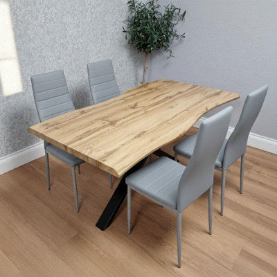 Brown Wooden Dining Table with 4 Grey Chairs - Dining Kitchen Room ...
