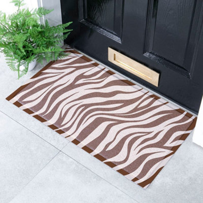 Brown Zebra Pattern Indoor & Outdoor Doormat - 70x40cm | DIY at B&Q