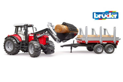 Bruder Massey Ferguson 7480 with frontloader and timber trailer ...