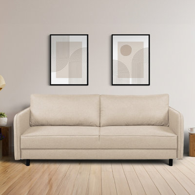 Bruno 3 Seater Sofa Bed with Storage - Beige (Lumos22)