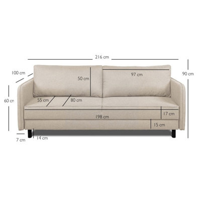 Bruno 3 Seater Sofa Bed with Storage - Beige (Lumos22)
