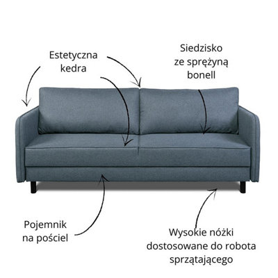Bruno 3 Seater Sofa Bed with Storage - Blue Grey (Lumos83)