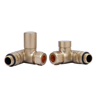 Brushed Brass Dual Fuel Corner Radiator Valve Set. Manual Control. 1/2 ...