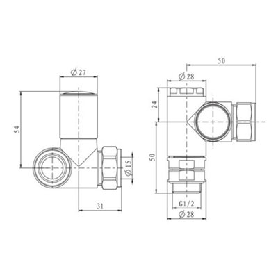 Brushed Brass Dual Fuel Corner Radiator Valve Set. Manual Control. 1/2 ...