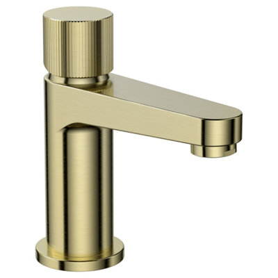 Brushed Brass Premium Mono Basin Sink Tap Knurled Handle Luxury Brassware