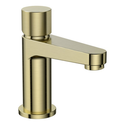 Brushed Brass Premium Mono Basin Sink Tap Knurled Handle Luxury Brassware