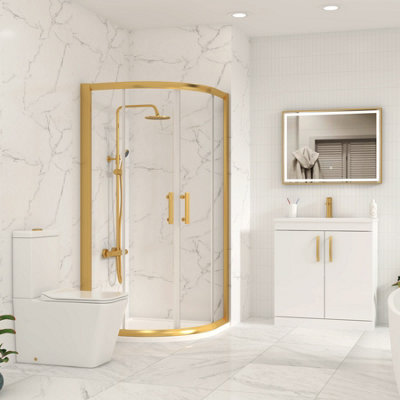 Brushed Brass Quadrant Shower Enclosure 900 x 900mm Double Sliding ...