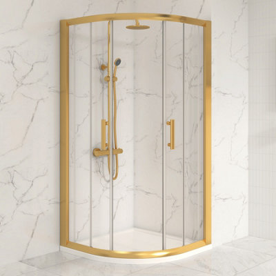 Brushed Brass Quadrant Shower Enclosure 900 x 900mm Double Sliding ...