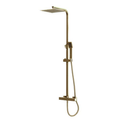 Brushed Brass Shower Kit Thermostatic Rigid Riser Including 90mm Shower ...