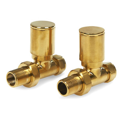 Brushed Brass Straight Manual Radiator Valve 15mm Pair | DIY at B&Q