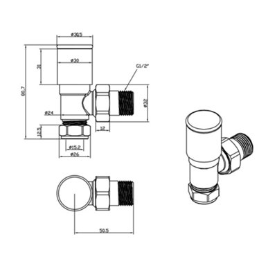 Brushed Bronze Angled Manual Radiator Valve & Lockshield x 1/2" (Dia) 15mm