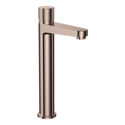 Brushed Bronze Fluted Countertop Bathroom Basin and Tall Mono Mixer Tap ...