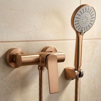 Brushed Copper Bathroom Shower Tap Wall Mounted Faucet Mixer Single Lever