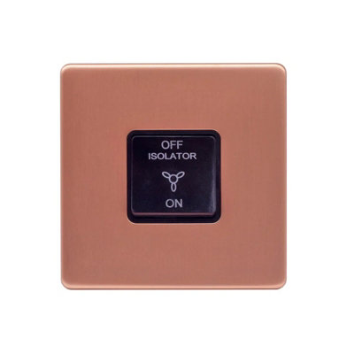 Brushed Copper Screwless Plate 10A 1 Gang 1 Way 3-Pole Fan Isolator ...