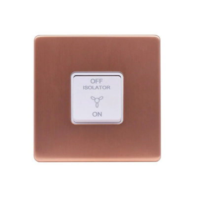 Brushed Copper Screwless Plate 10A 1 Gang 1 Way 3-Pole Fan Isolator ...