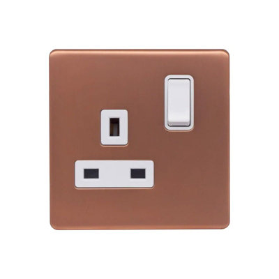 Brushed Copper Screwless Plate 13A 1 Gang Switched Plug Socket, Double ...