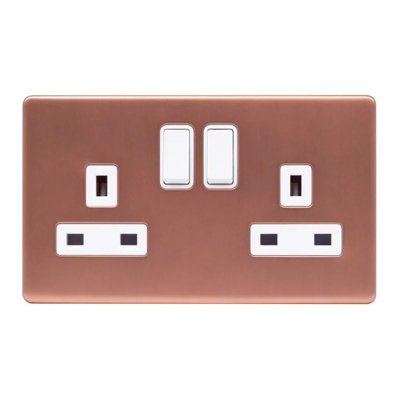 Brushed Copper Screwless Plate 13A 2 Gang Switched Plug Socket, Double ...