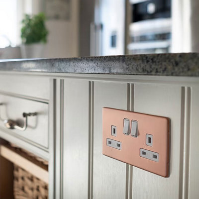 Brushed Copper Screwless Plate 13A 2 Gang Switched Plug Socket, Double ...