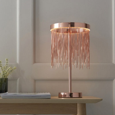Brushed Copper Table Lamp Light & Waterfall Chain Shade - Integrated ...