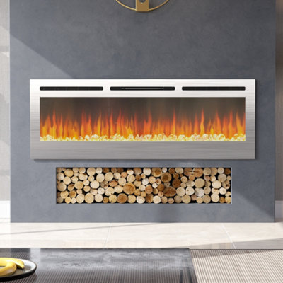 Brushed Effect Electric Fire Wall Mounted or Inset Fireplace Heater 12 ...