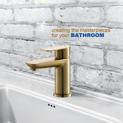 Brushed Gold Bathroom Sink Taps Mono Square Basin Taps Single Handle ...