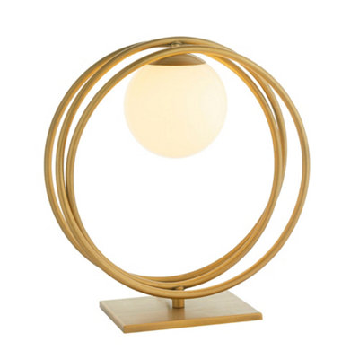 Brushed Gold Table Lamp Light - Gloss Opal Glass Shade - Circular Hoop ...