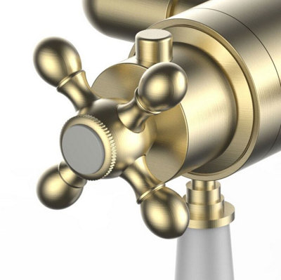Brushed Gold Traditional Thermostatic Dual Control Exposed Shower Mixer ...