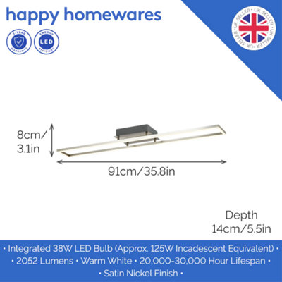 Brushed Nickel LED Ceiling Strip Light Fitting - Ideal for Kitchens