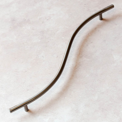 Brushed Nickel Steel S Shaped T Bar Kitchen Cabinet Long Handles 384mm ...