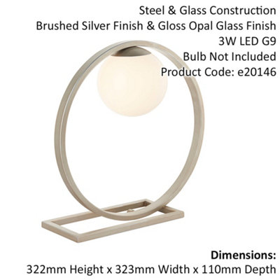 Brushed Silver Table Lamp Light - Gloss Opal Glass Shade - Circular ...