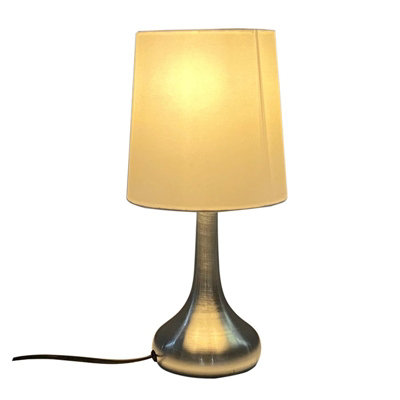 Brushed Silver Touch Table Lamp with Cream Shade Pair Modern Bedside ...