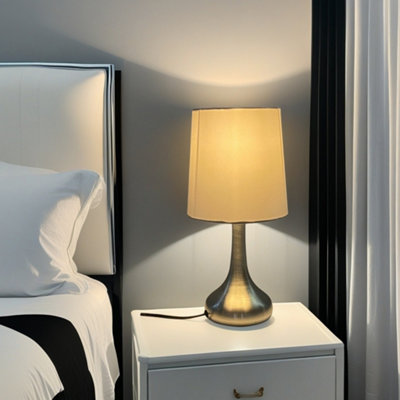 Brushed Silver Touch Table Lamp with Cream Shade Single Modern Bedside ...