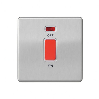 Brushed Stainless Steel Screwless 45A 1-Gang Neon Power Indicator Switch