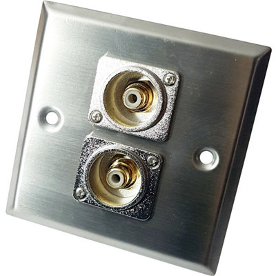 Brushed Steel 2 RCA PHONO Outlet Wall Face Plate Audio Subwoofer ...